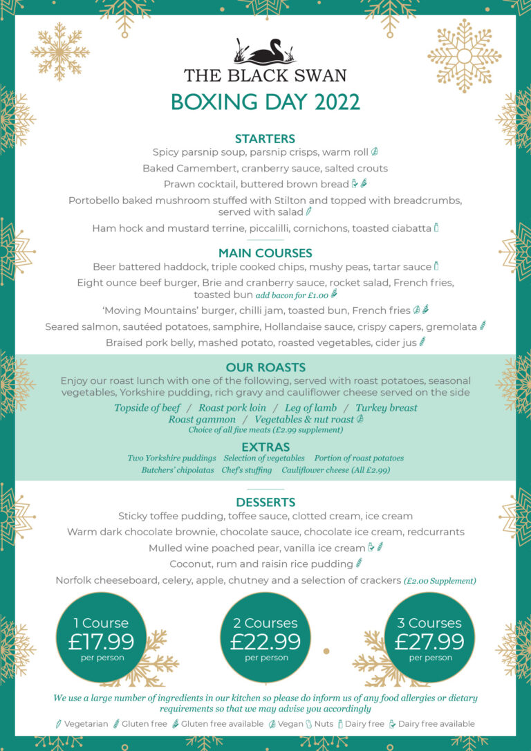 The Black Swan Inn - Food Menus - Good Pub Food