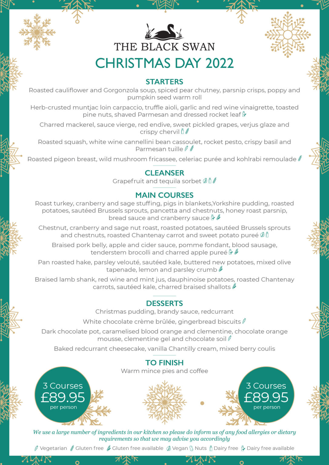 The Black Swan Inn - Food Menus - Good Pub Food