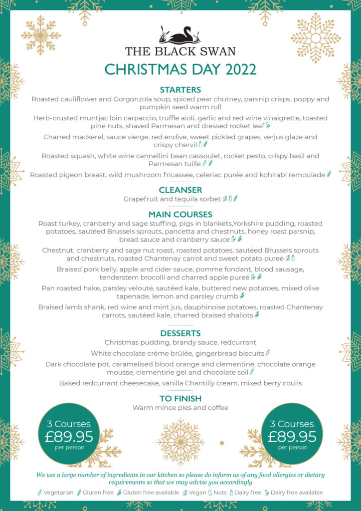 The Black Swan Inn - Food Menus - Good Pub Food