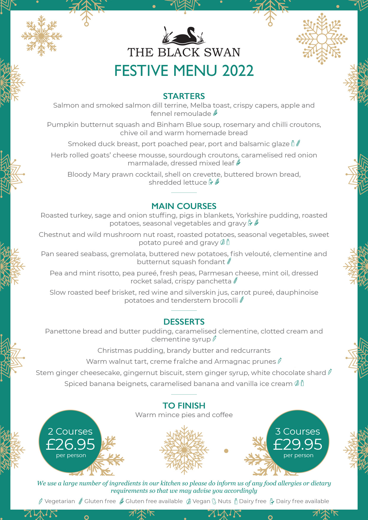 The Black Swan Inn - Food Menus - Good Pub Food