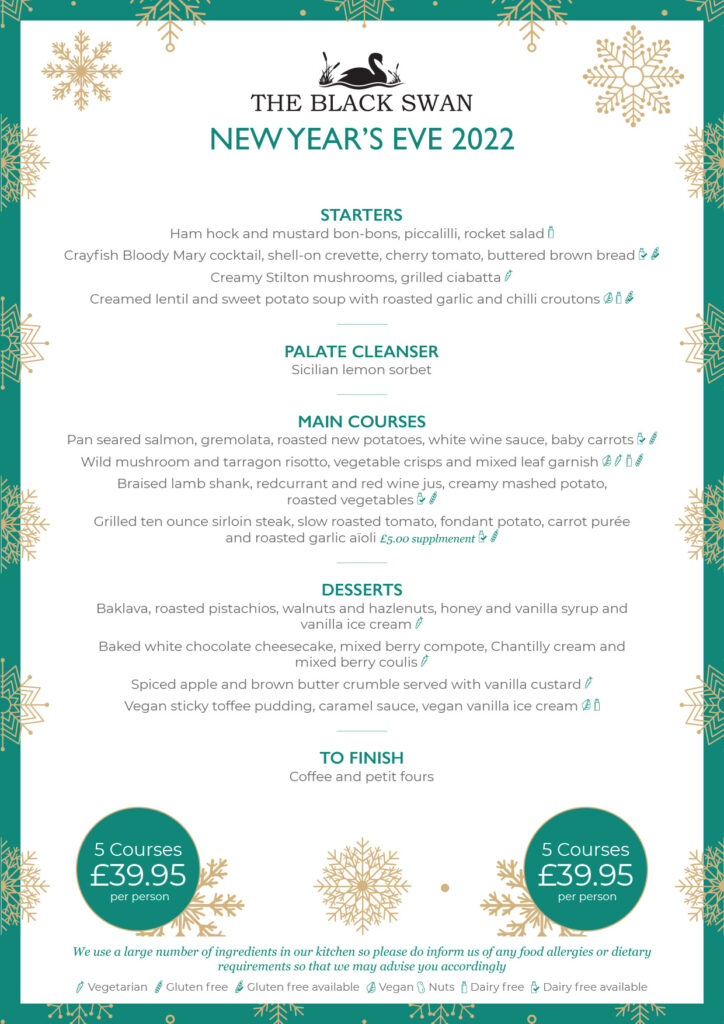 The Black Swan Inn - Food Menus - Good Pub Food