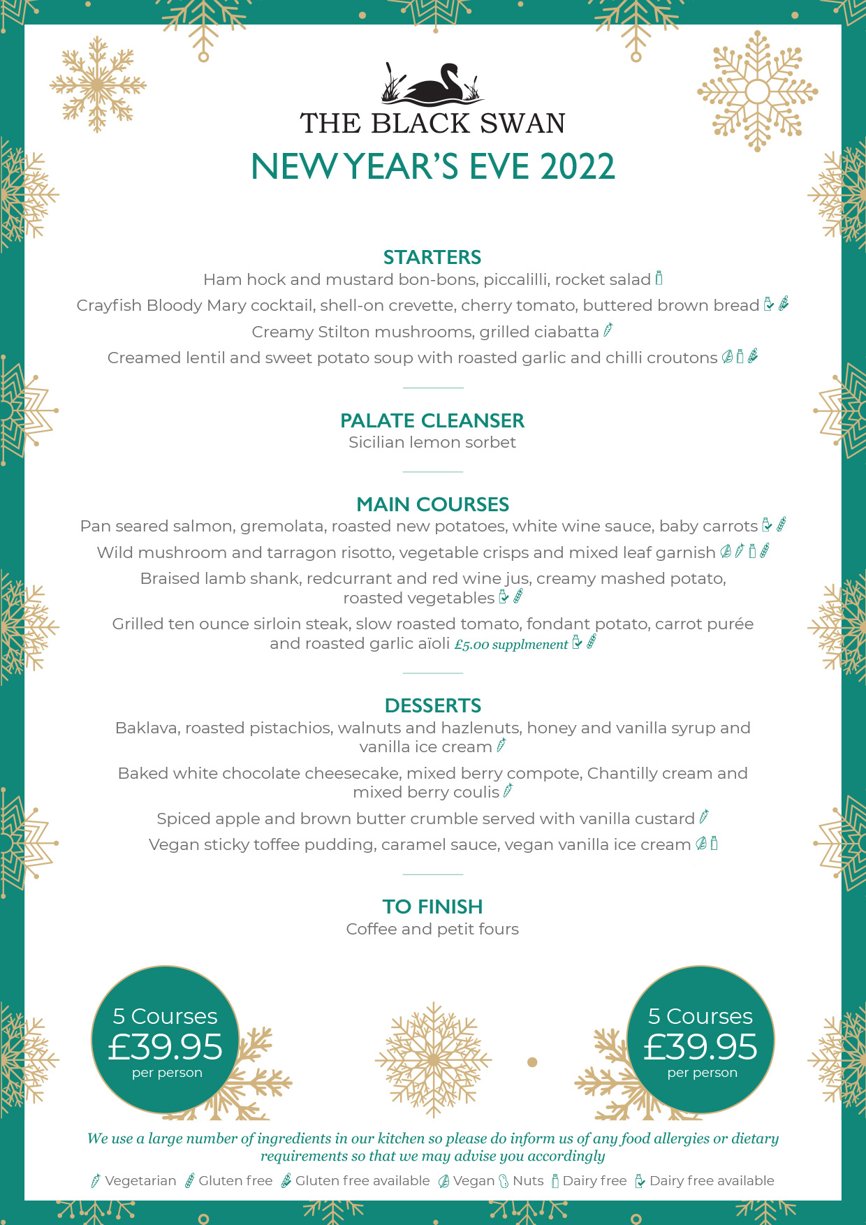 The Black Swan Inn - Food Menus - Good Pub Food
