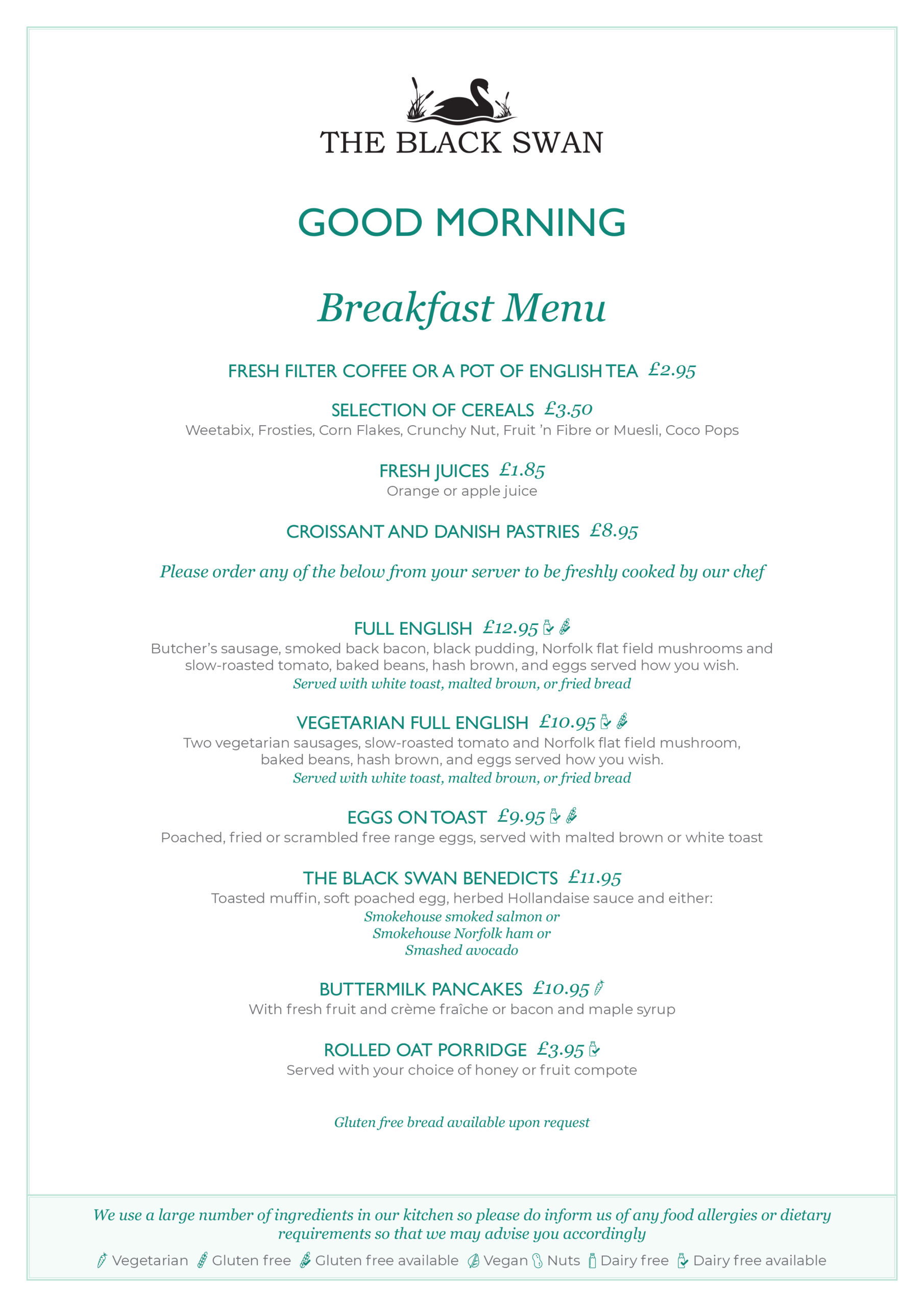 The Black Swan Inn - Food Menus - Good Pub Food