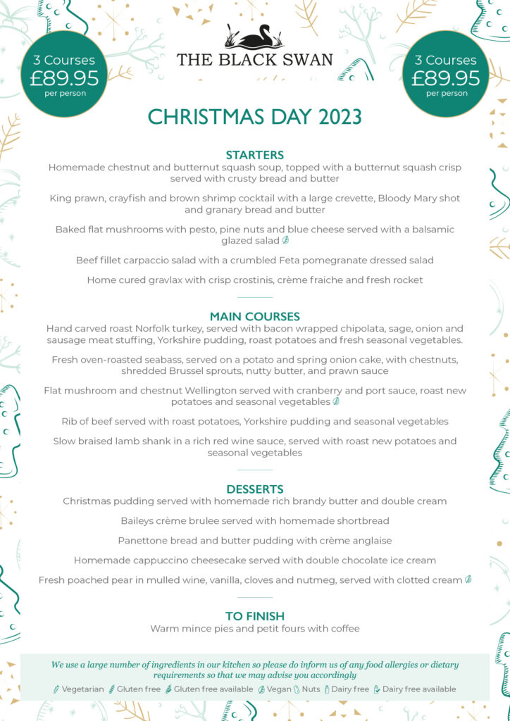 The Black Swan Inn - Food Menus - Good Pub Food