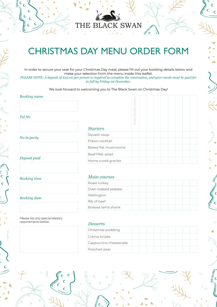 The Black Swan Inn - Food Menus - Good Pub Food