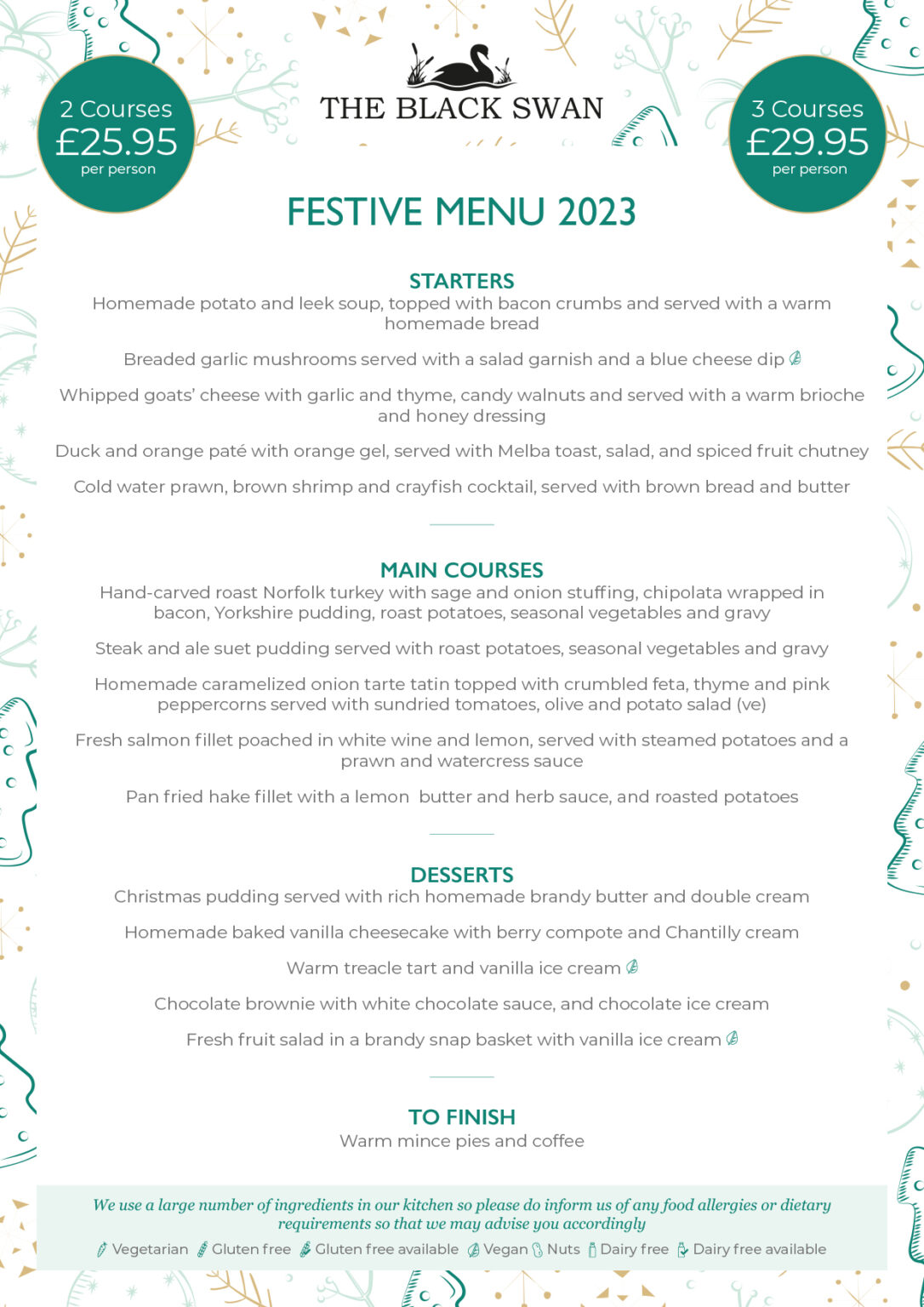 The Black Swan Inn - Food Menus - Good Pub Food