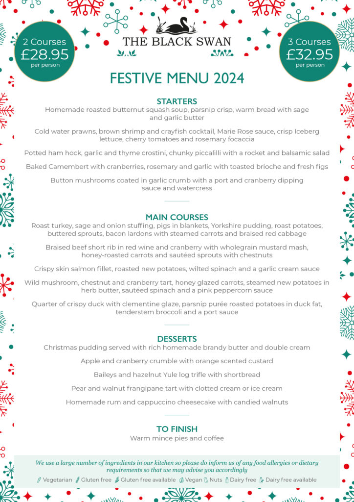 The Black Swan Inn - Food Menus - Good Pub Food