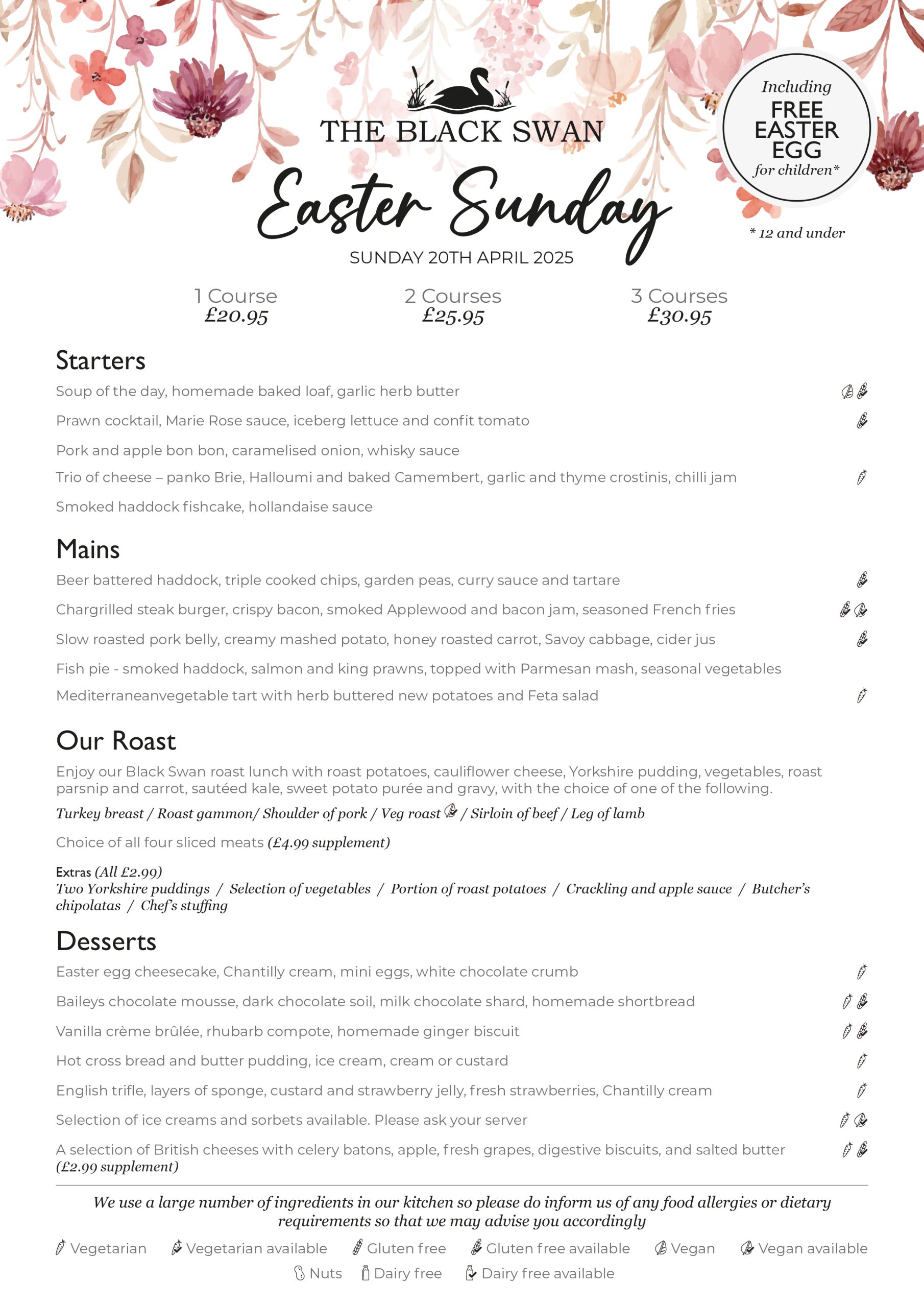 The Black Swan Inn - Food Menus - Good Pub Food