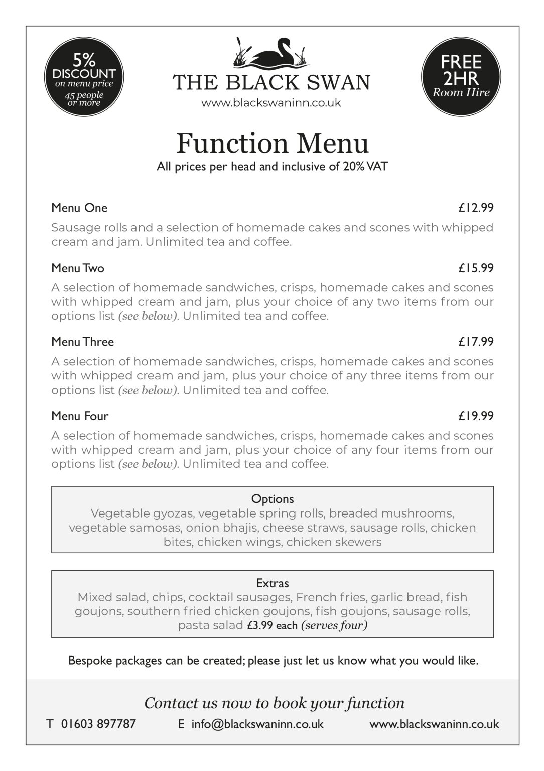 The Black Swan Inn - Food Menus - Good Pub Food