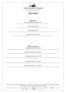 The Black Swan Inn - Food Menus - Good Pub Food